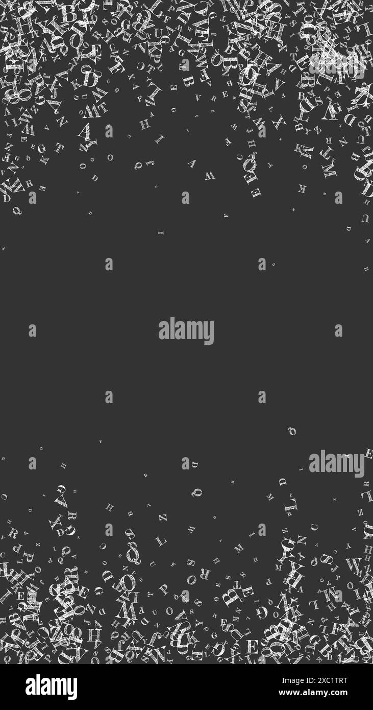 Falling letters of English language. White chalk characters of Latin ...