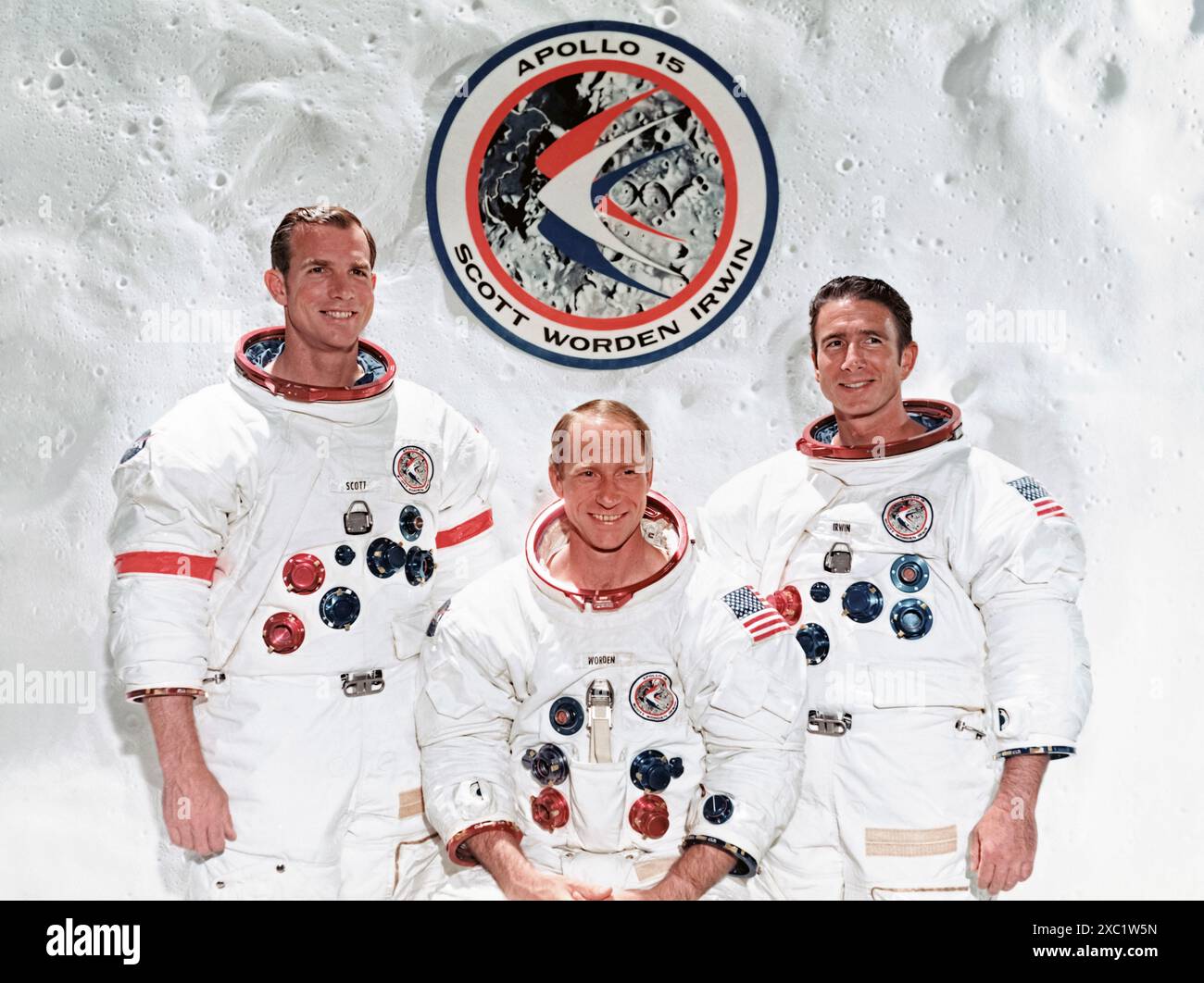 Apollo 15 prime crew members (left to right) David R. Scott, commander; Alfred M. Worden ...