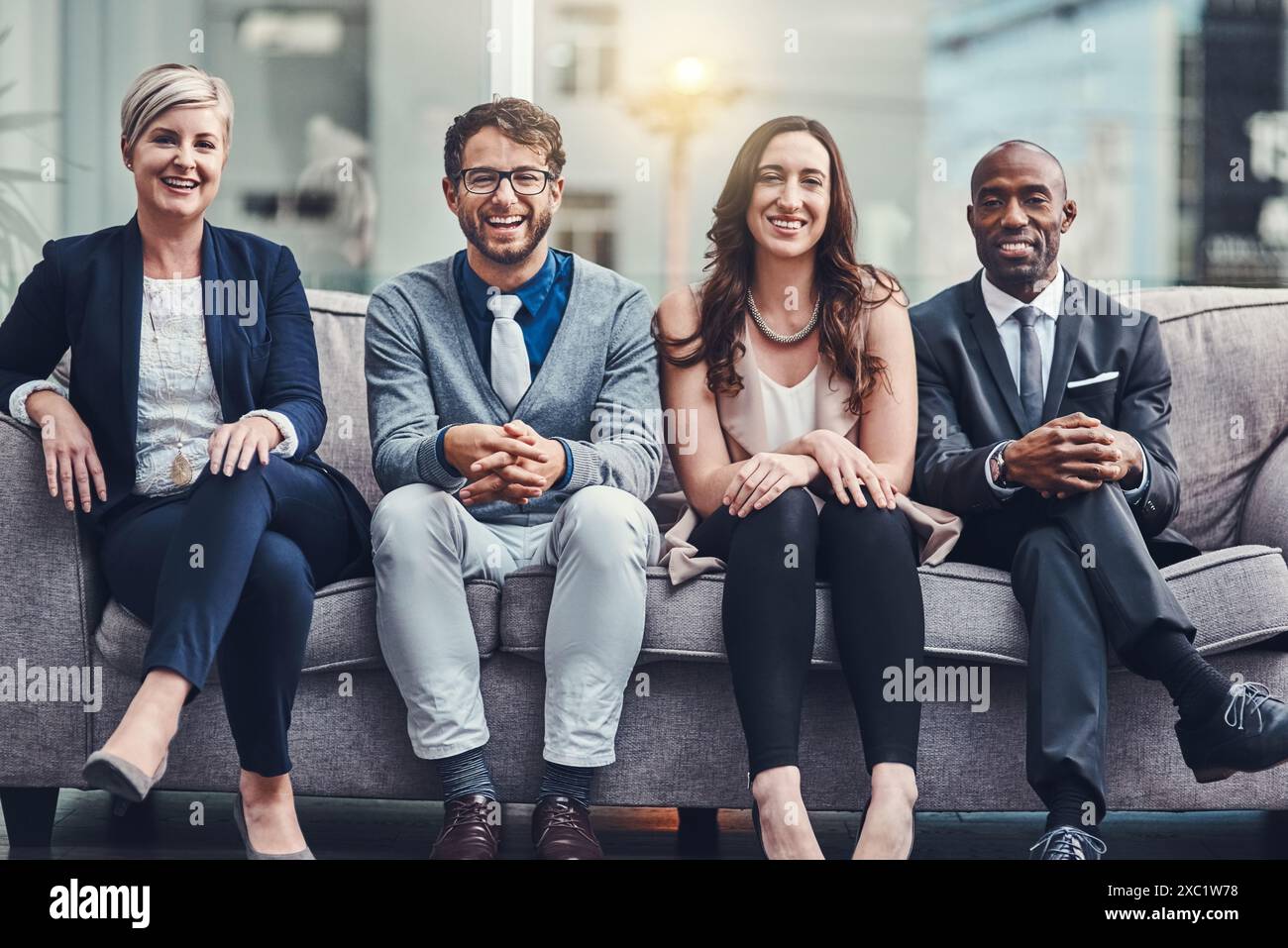 Waiting room, business people and portrait for recruitment, interview ...