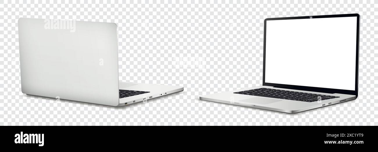 Laptop computer with white screen on transparent background. Vector ...