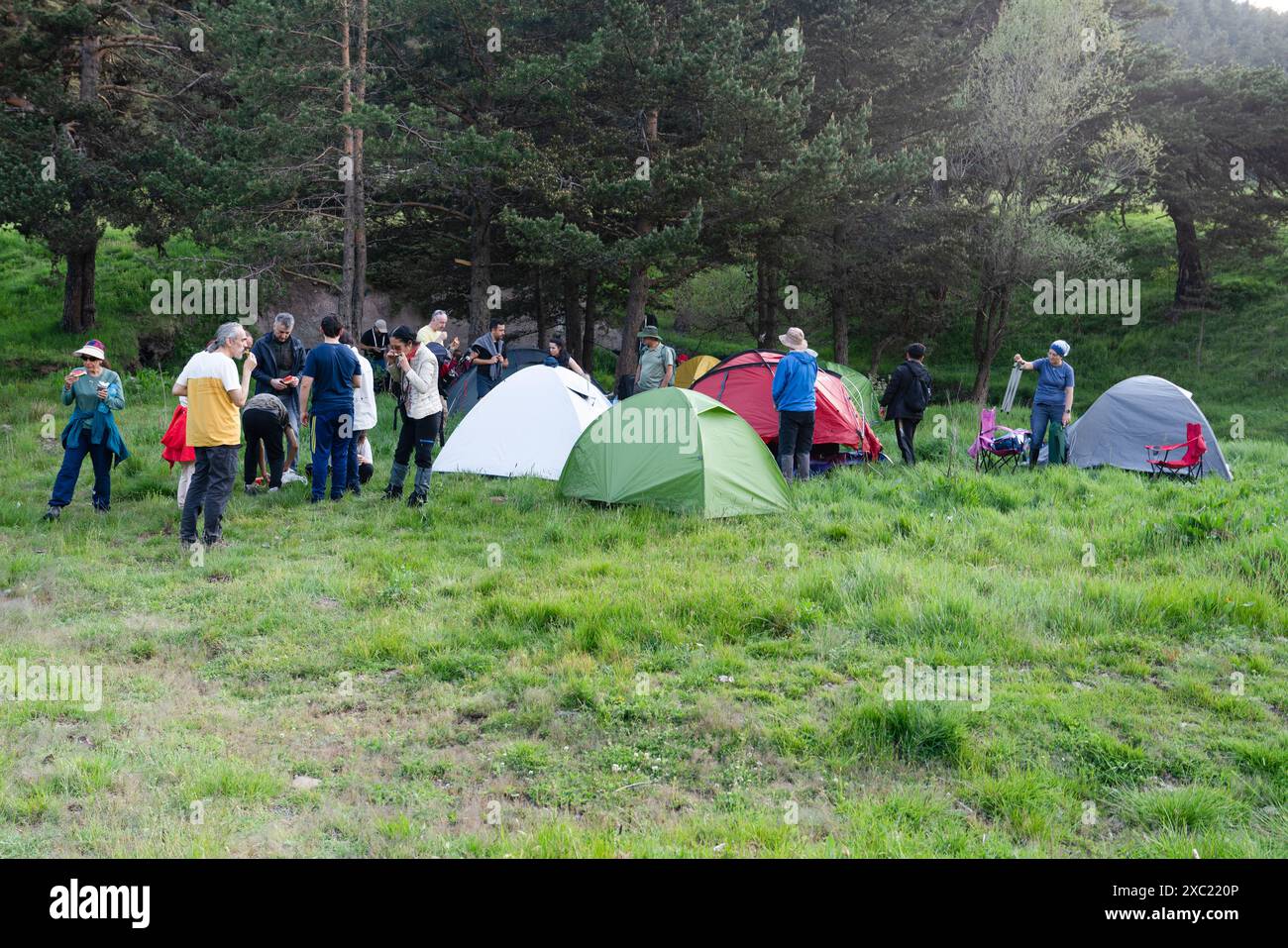 Kizilcahamam, Ankara, Turkey - June 1, 2024: Many tent camper together ...