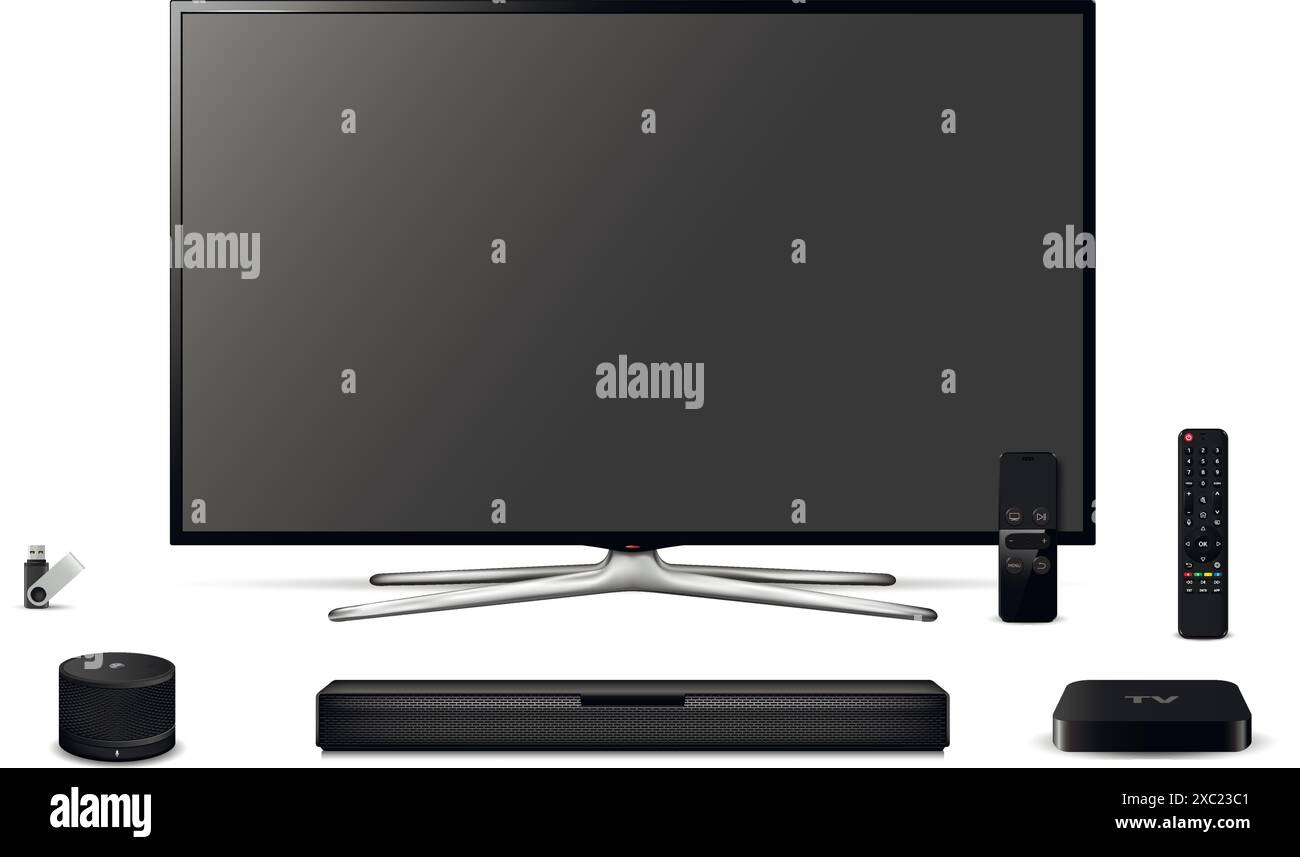 Realistic smart tv, sound bar, tv tuner, smart speaker and remote ...