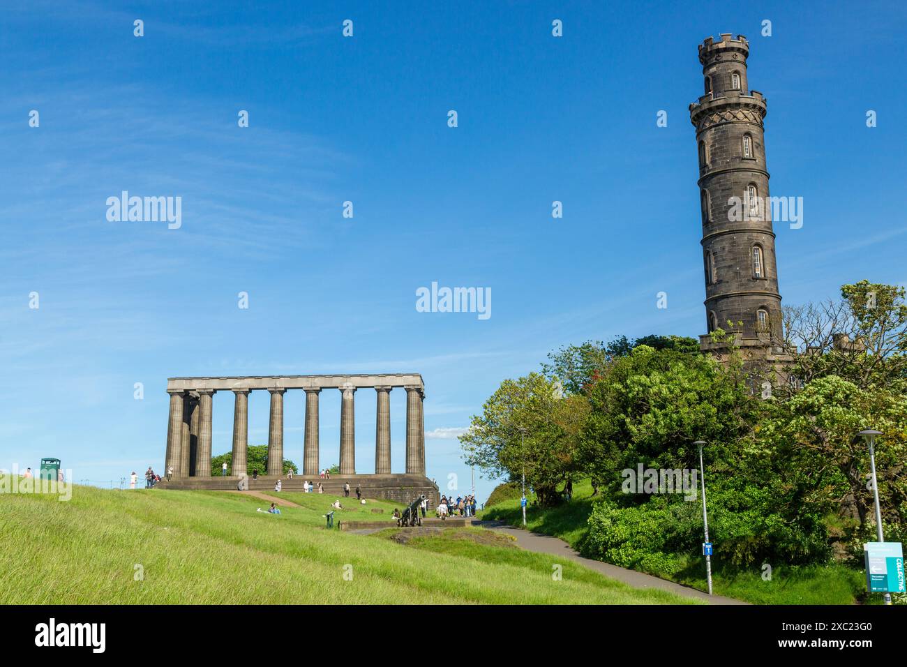 The National Monument of Scotland and Nelson's Monument (right) on ...