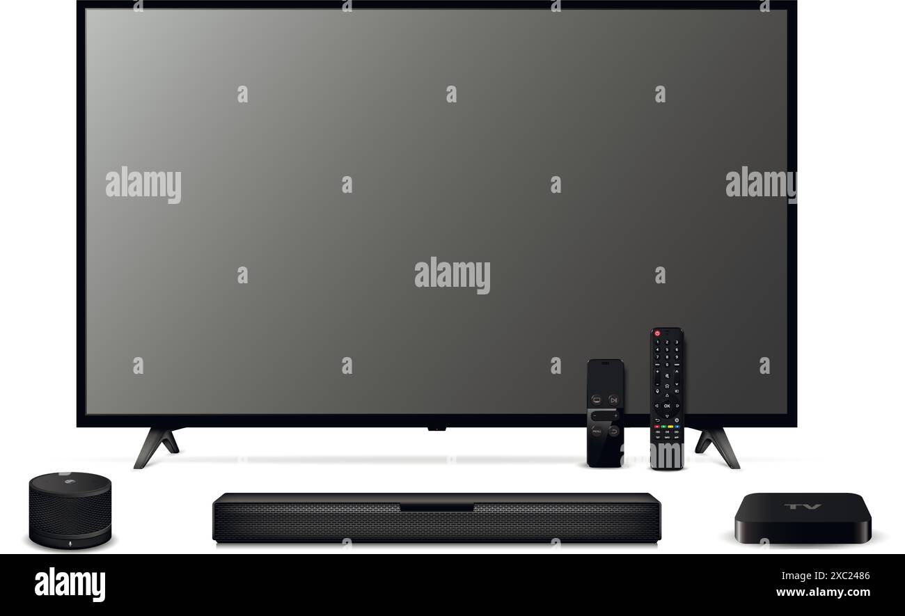 Realistic smart tv, sound bar, tv player box, smart speaker and remote ...