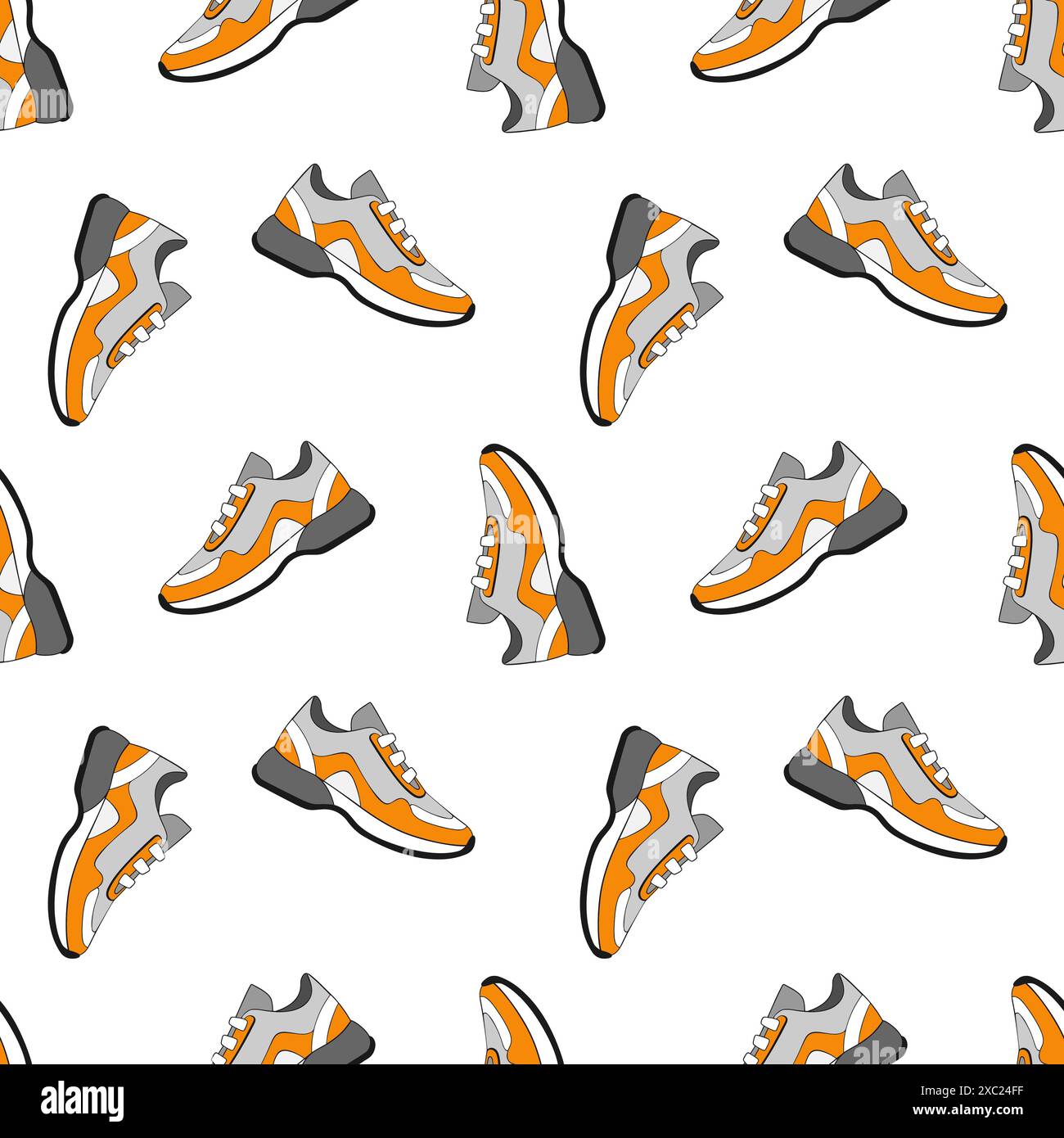 Pattern with sneakers orange and gray colors on white background ...