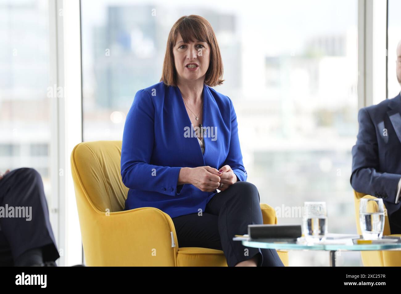 Shadow chancellor Rachel Reeves speaking to the media at EY in London ...