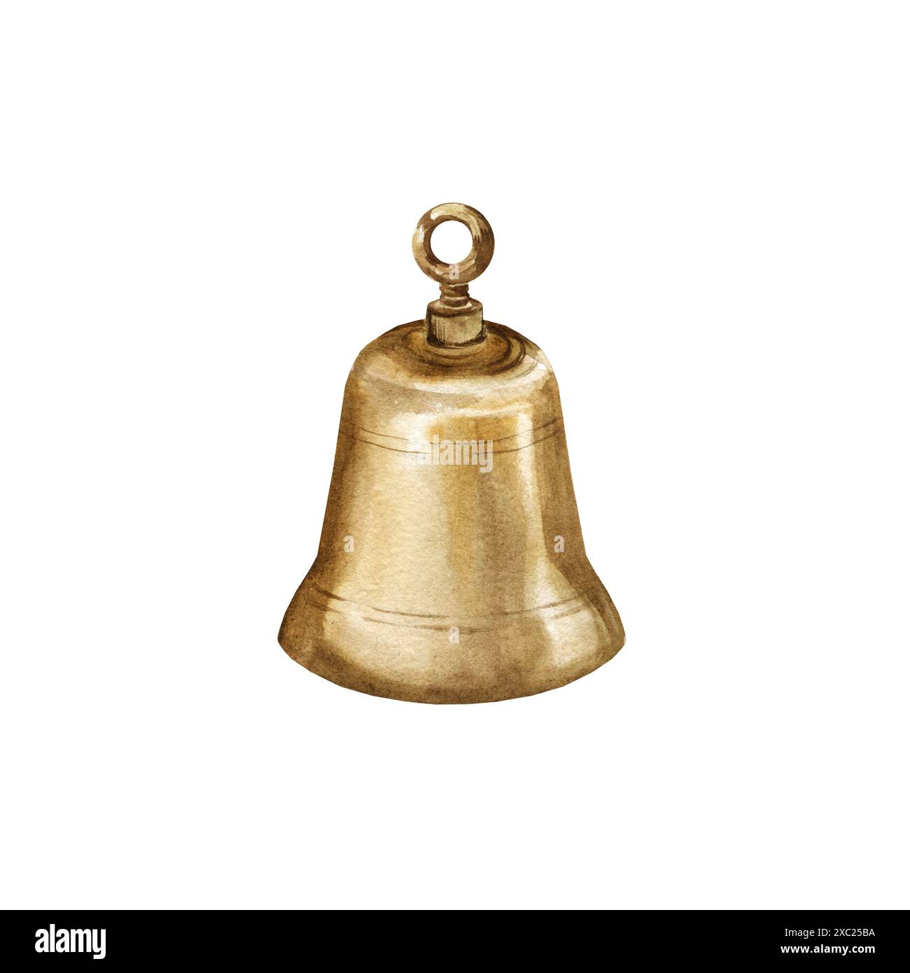 vintage brown ship bell, watercolor old metal bronze bell, sketch of ...