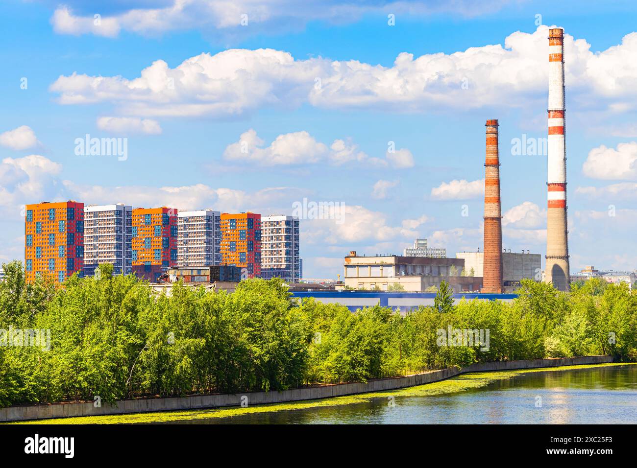 Moscow, Russia - June 08, 2024: old factory pipes. old factory chimneys ...
