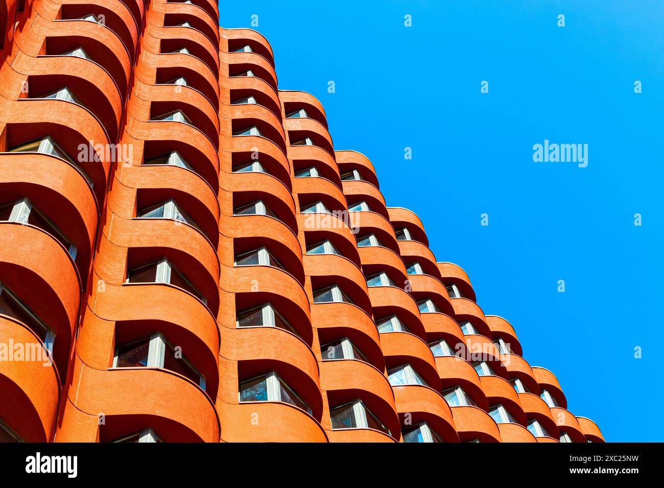 Moscow, Russia - June 08, 2024: facade of a house with round balconies ...