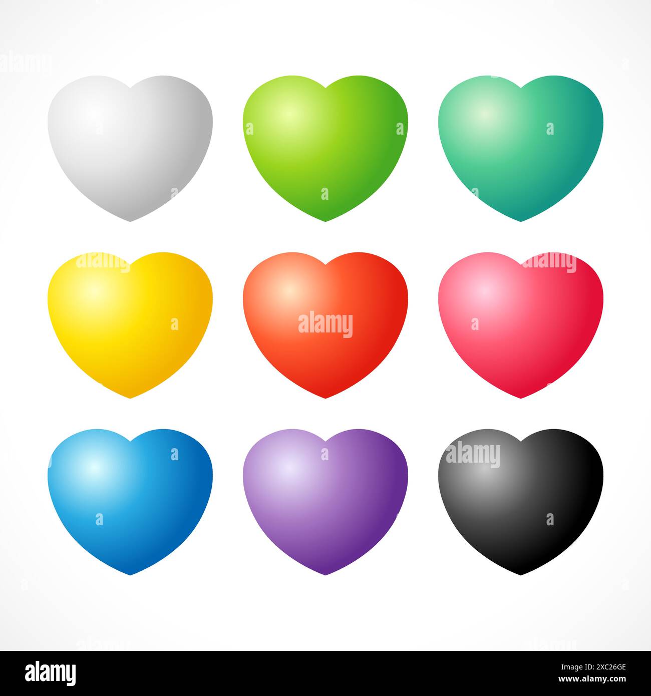 Set of 3 D colorful hearts. Creative icons. Isolated symbol. Graphic ...