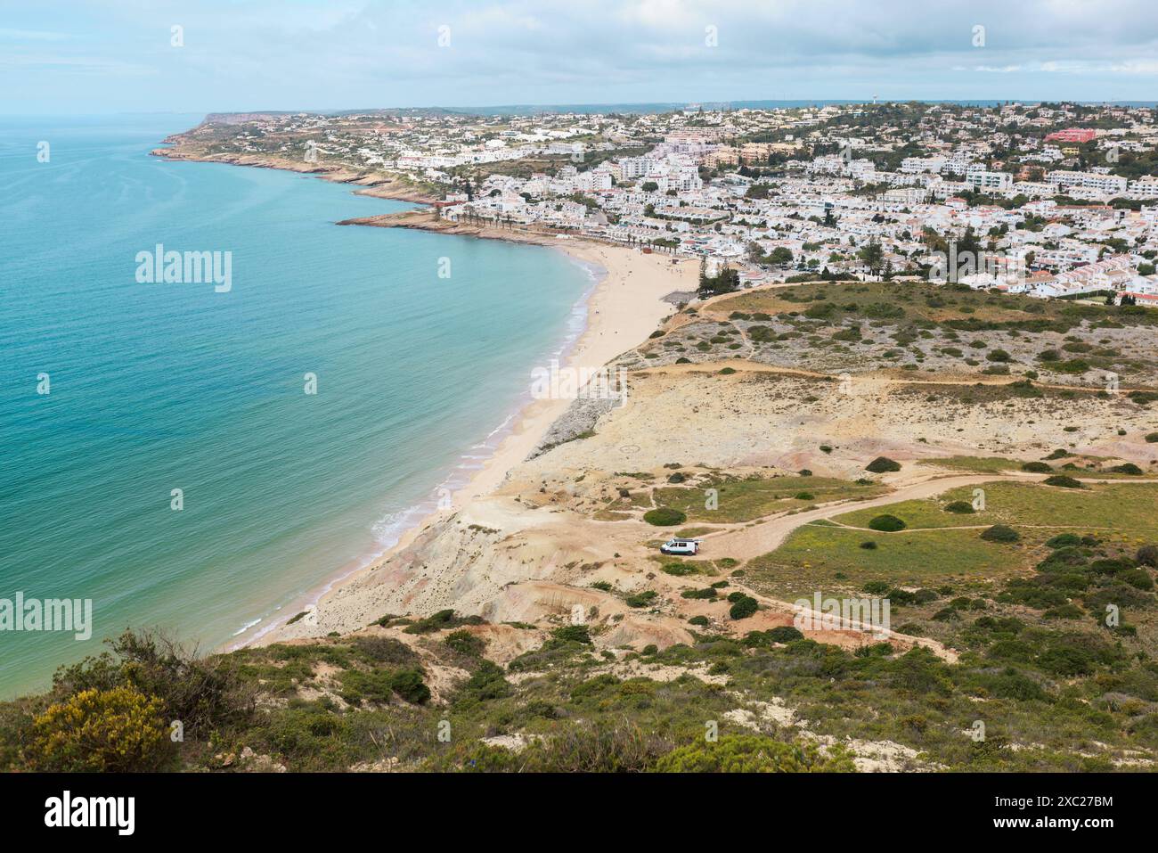 Camper van on cliffside overlooking Algarve beach and ocean Stock Photo ...