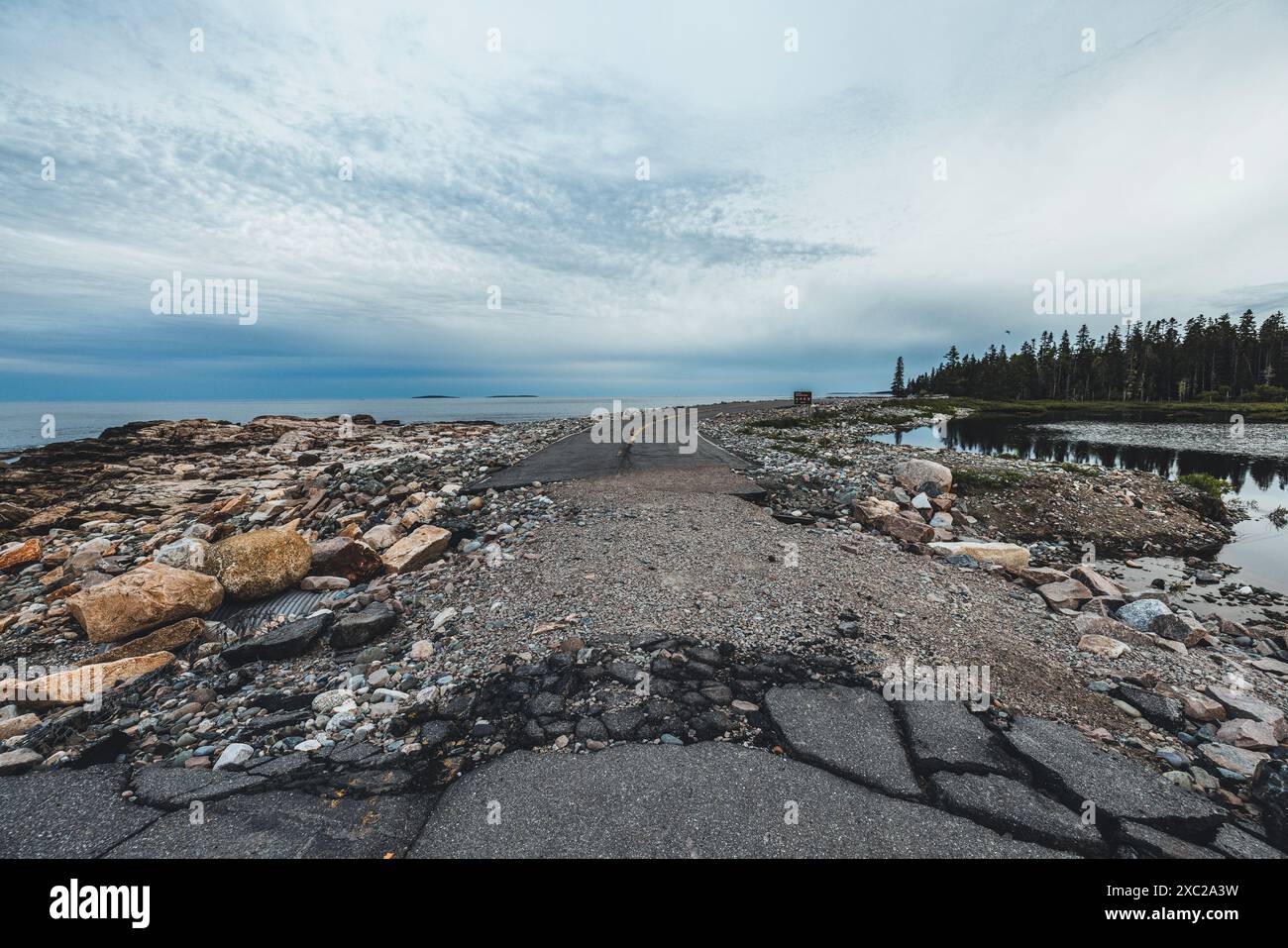 Road damage from severe coastal storm, Acadia National Park, Maine ...