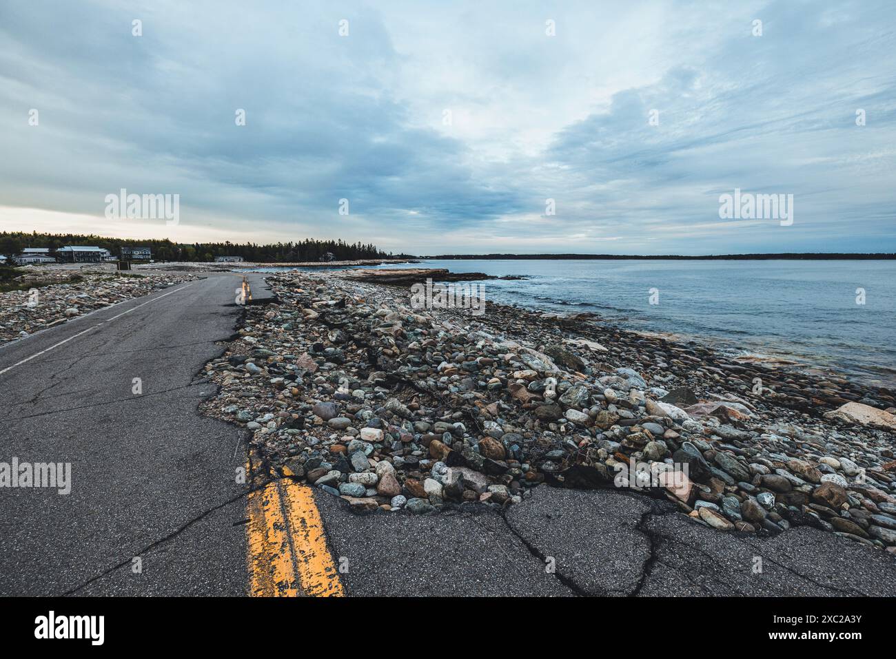 Washed out road from storm damage, Bar Harbor, Maine Stock Photo - Alamy