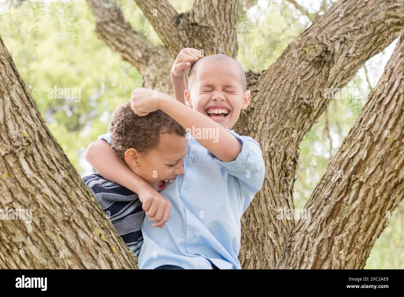 Brothers giving each other a nuggie and laughing together Stock Photo ...