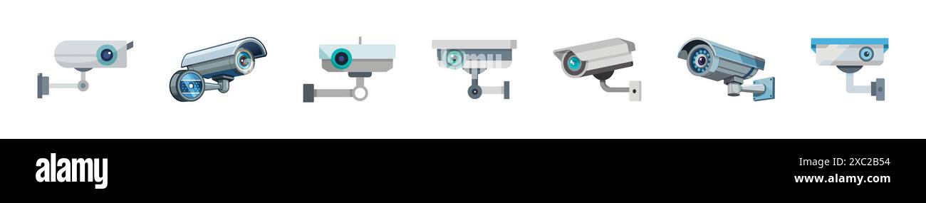 Set of Security cameras isolated on white background. Graphic ...