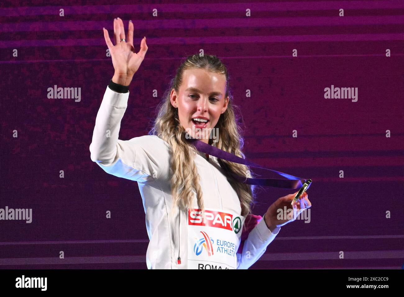 Keely Hodgkinson of Great Britain during the medal ceremony of the 800m ...