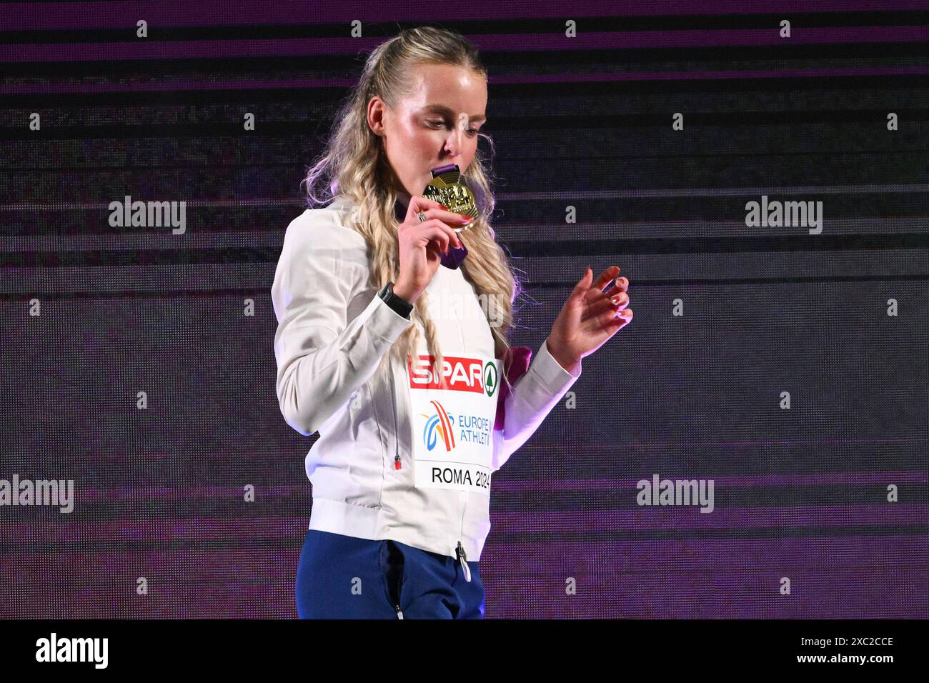 Keely Hodgkinson of Great Britain during the medal ceremony of the 800m ...