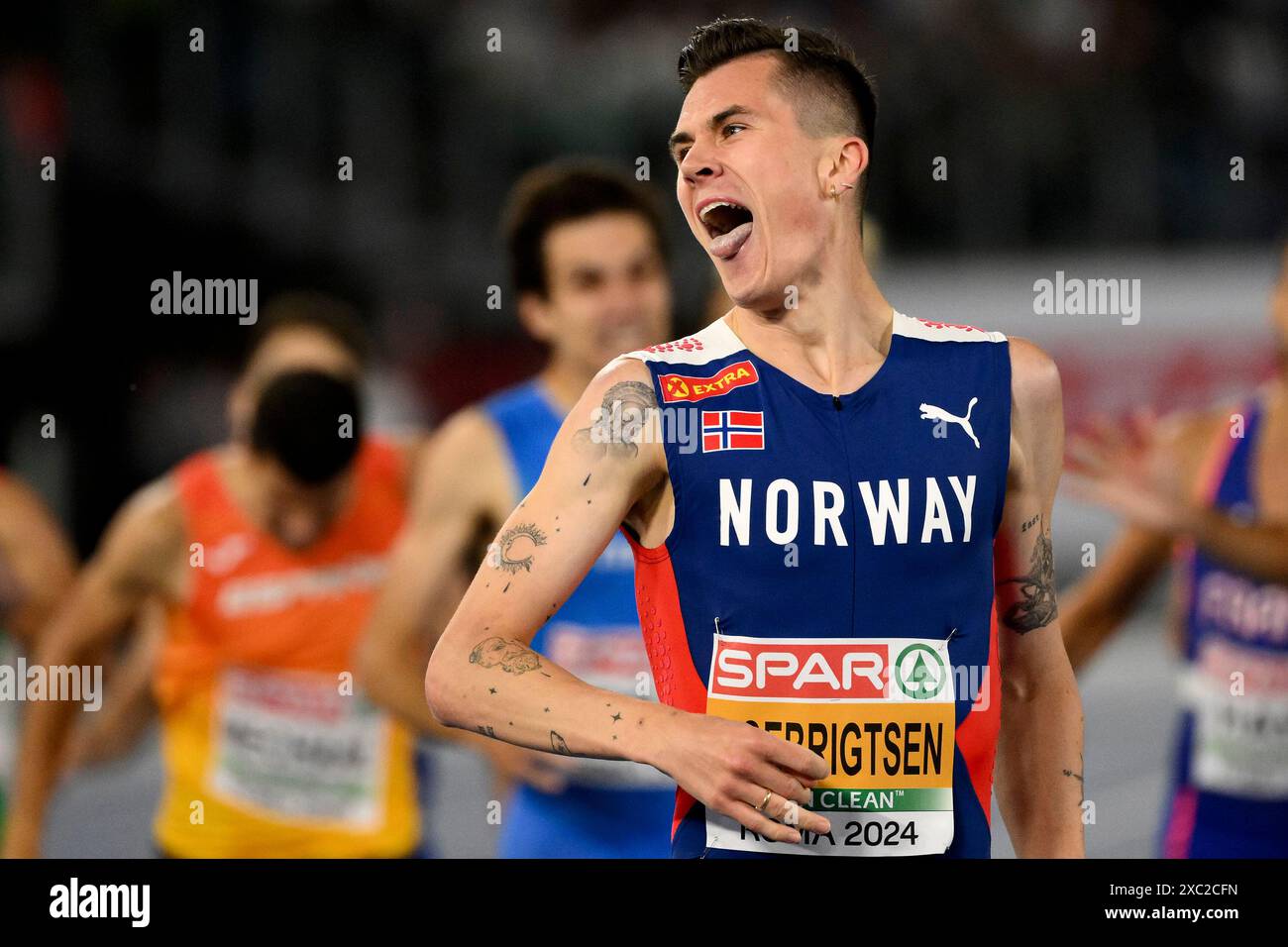 Jakob Ingebrigtsen of Norway celebrates after competing in the 1500m ...
