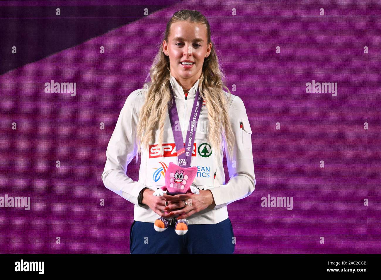 Keely Hodgkinson of Great Britain during the medal ceremony of the 800m ...
