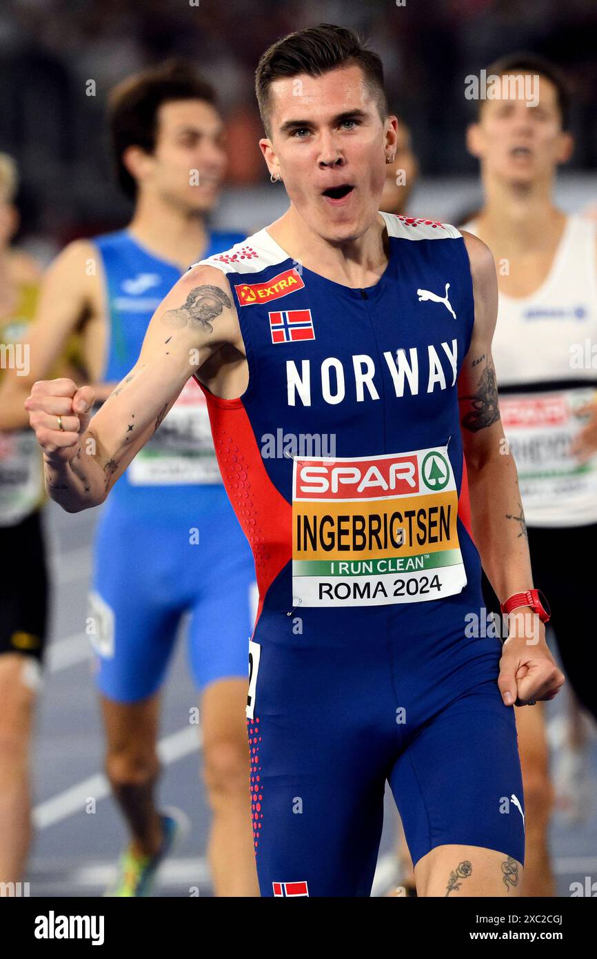 Jakob Ingebrigtsen of Norway celebrates after competing in the 1500m ...
