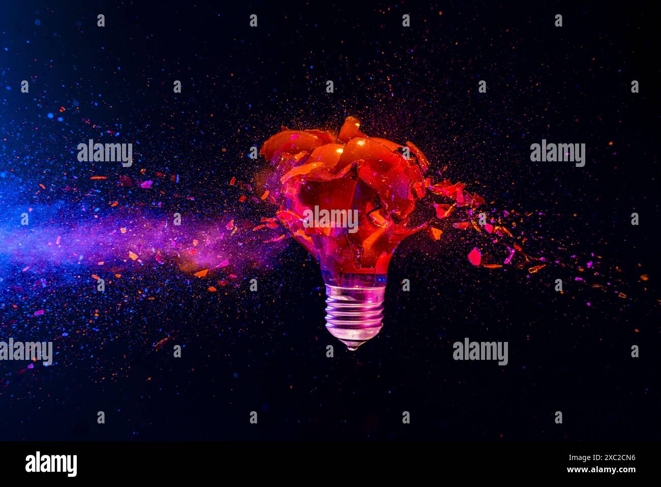 Red light bulb exploding dark background creativity crisis energy Stock ...