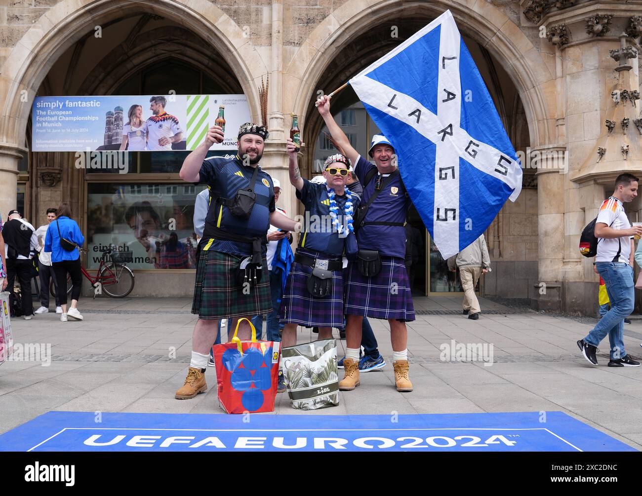 Scotland fans pose for a photo at Marienplatz square, Munich. Scotland ...