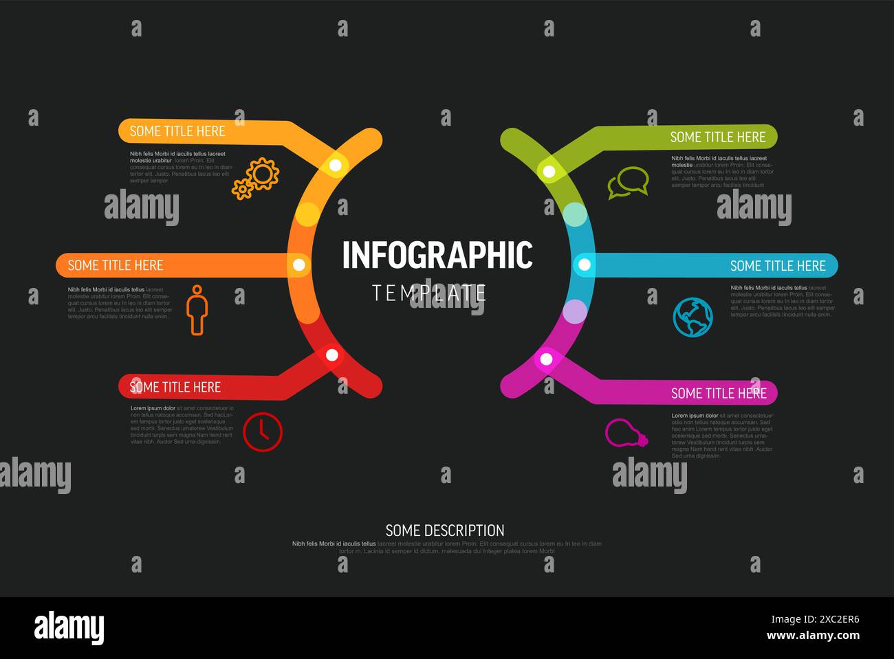 Simple infographic schema diagram template with center content and six ...