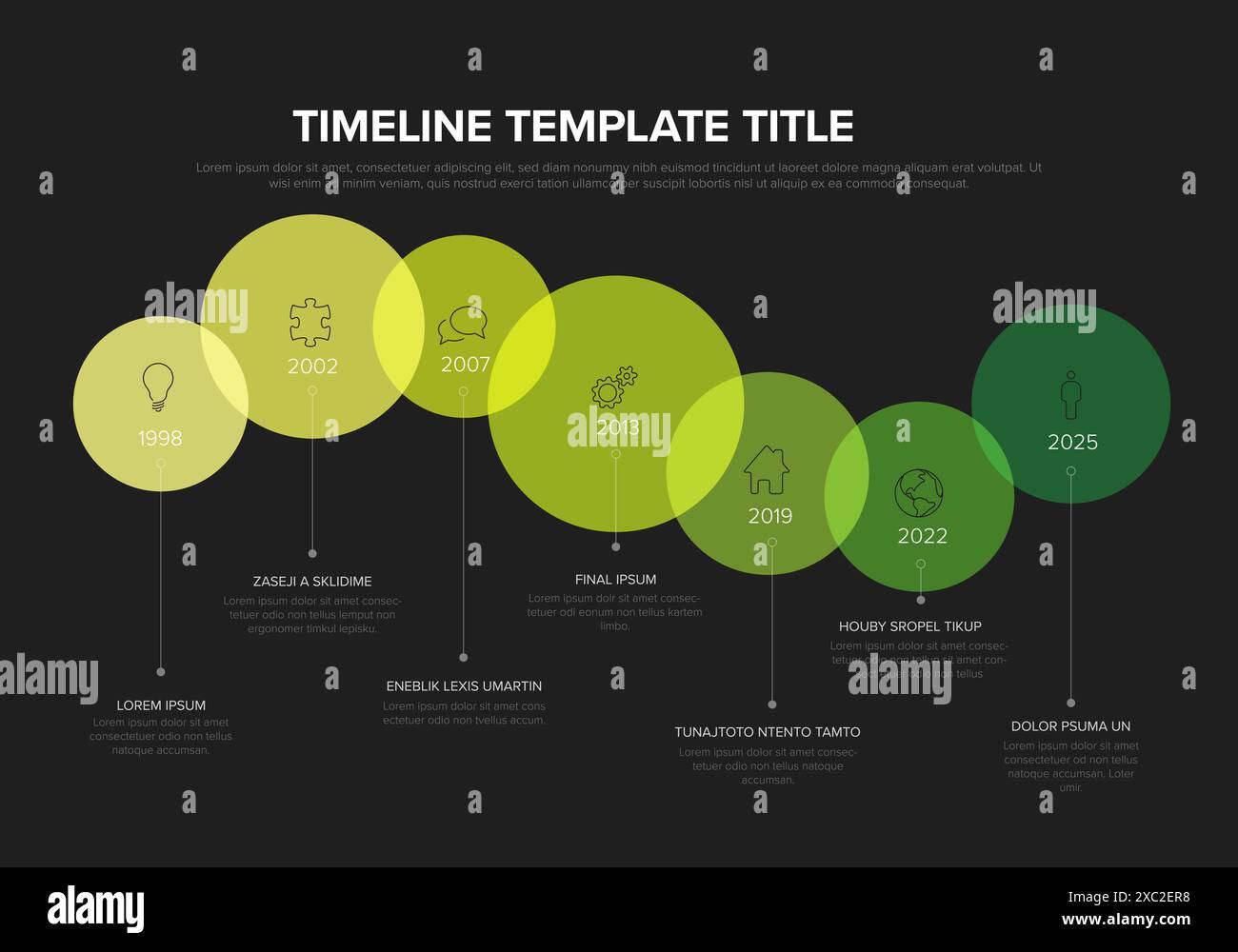 Yellow green infographic timeline template made from content circles ...