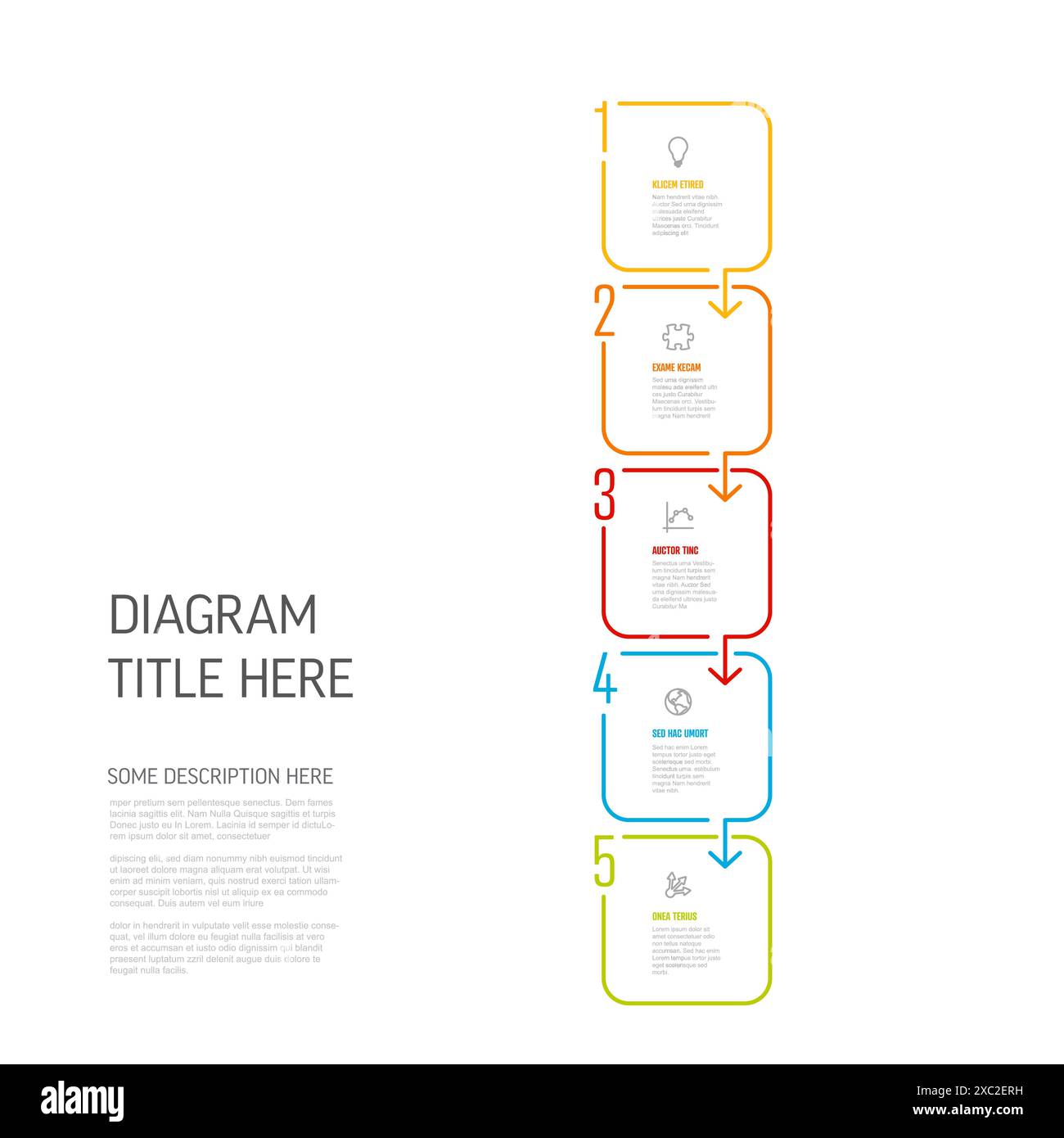 Vertical simple five steps infographic schema template made from thick ...