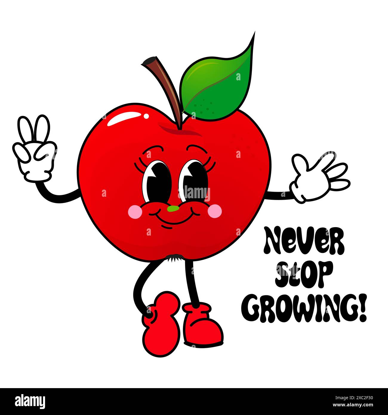 Groovy red apple - School concept in old classic cartoon style. Vintage ...