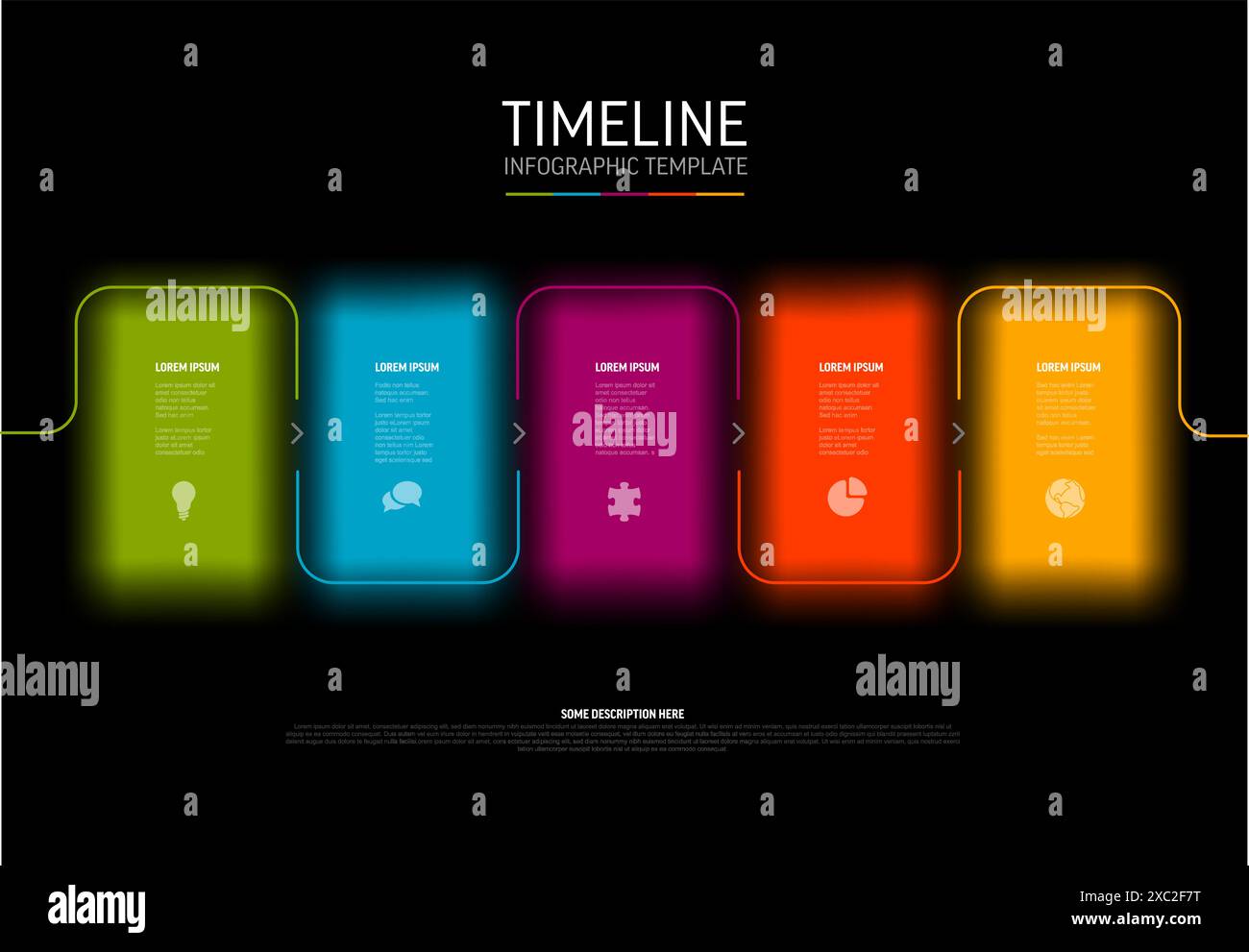 Dark infographic template with five color lights blocks. Multipurpose ...