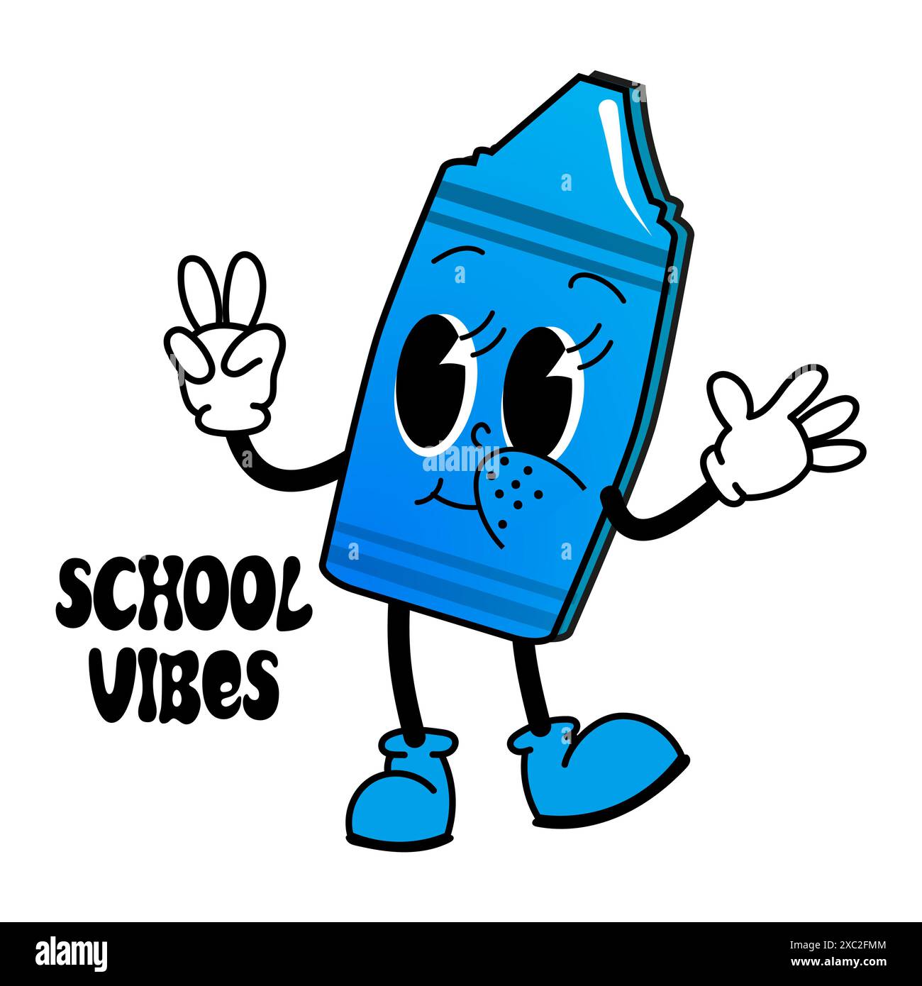 Groovy blue crayon - School concept in old classic cartoon style ...