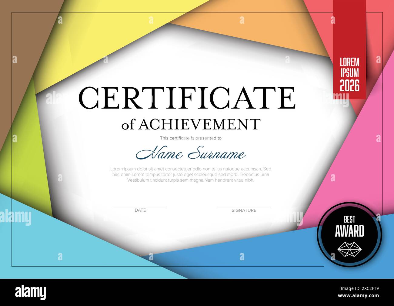 Colorful certifical achievement print document template with place for ...