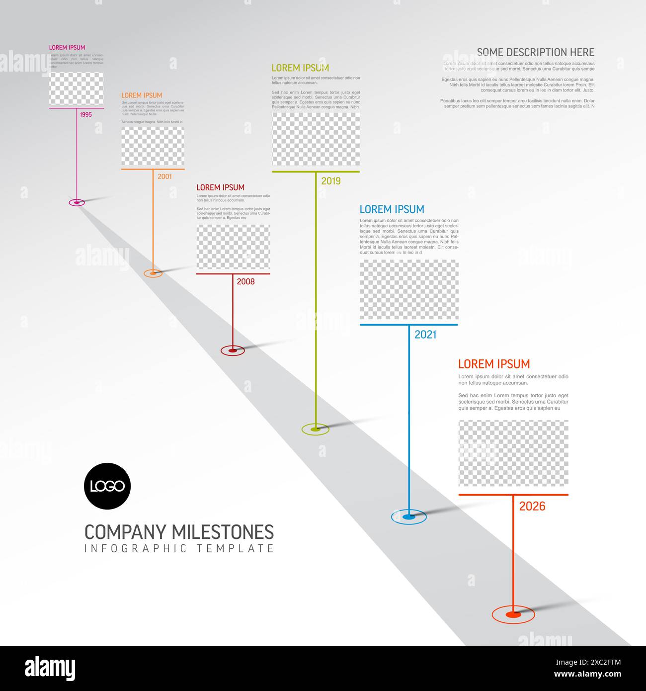 Timeline template with diagonal road and thick pointers with sample ...
