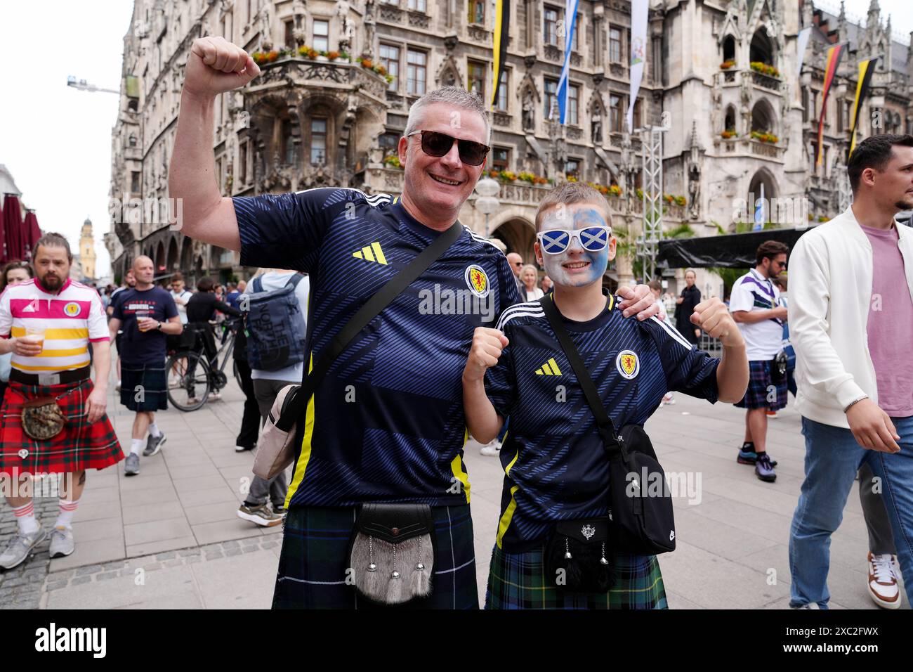 Scotland fans pose for a photo at Marienplatz square, Munich. Scotland ...