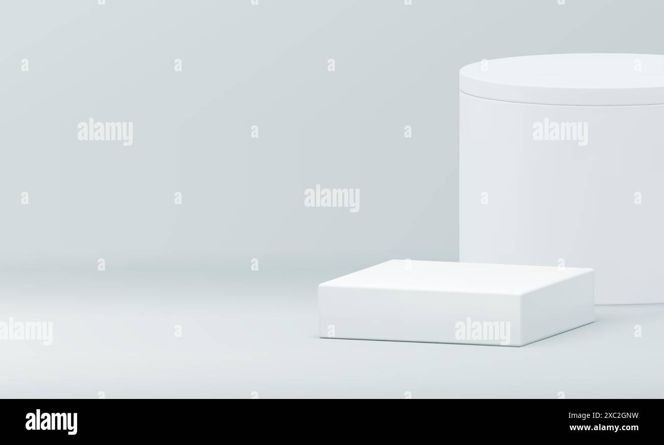 3d squared podium pedestal with cylinder box wall background realistic ...