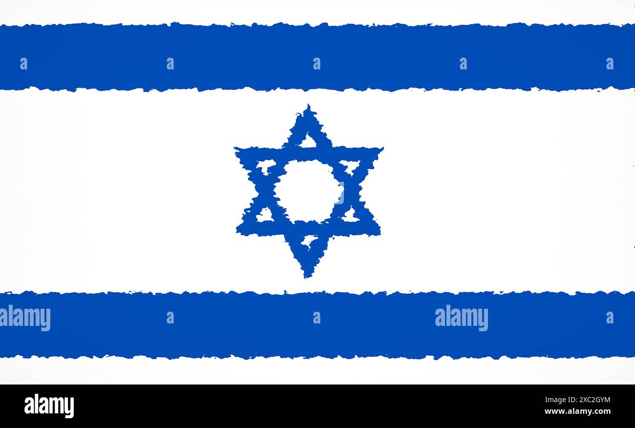 National flag of Israel. Israel flag abstract colored. Rough lines ...