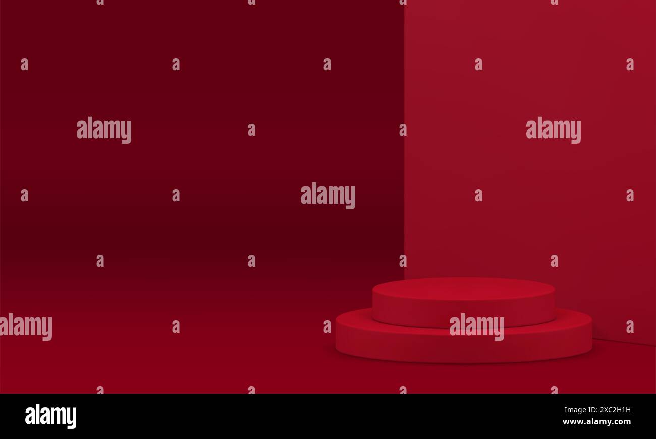 3d red cylinder step podium pedestal showroom with wall background ...
