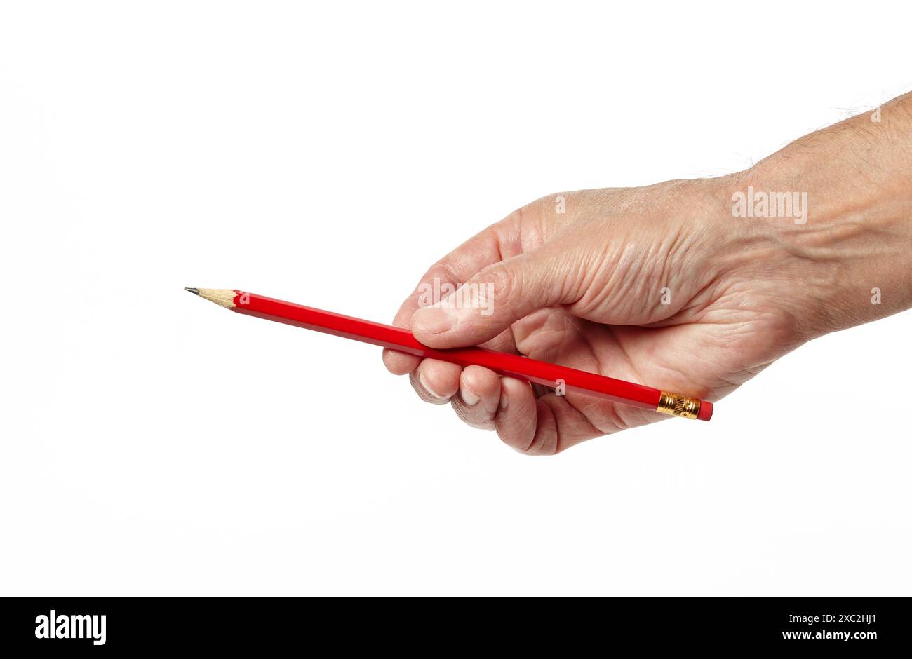 Male hand holding a pencil isolated on white background. Artist draws ...