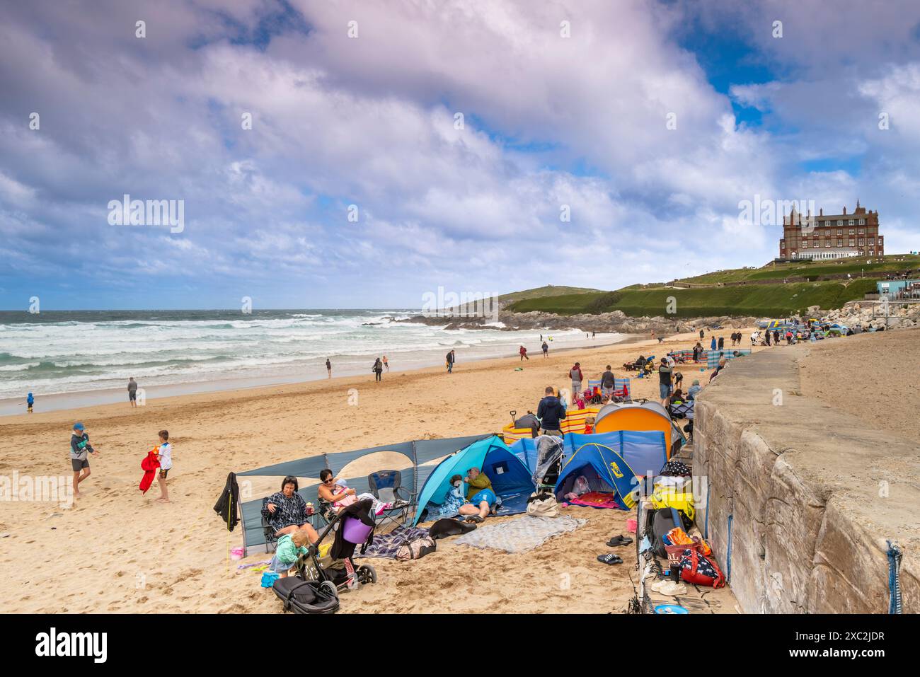 Holidaymakers on Fistral Beach in Newquay in Cornwall in the UK Stock ...