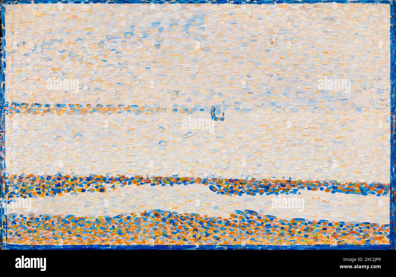 Georges Seurat, Beach at Gravelines, landscape painting in oil on wood ...