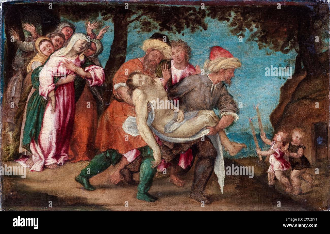 Lorenzo Lotto, Entombment, painting in oil on canvas, 1550-1555 Stock ...