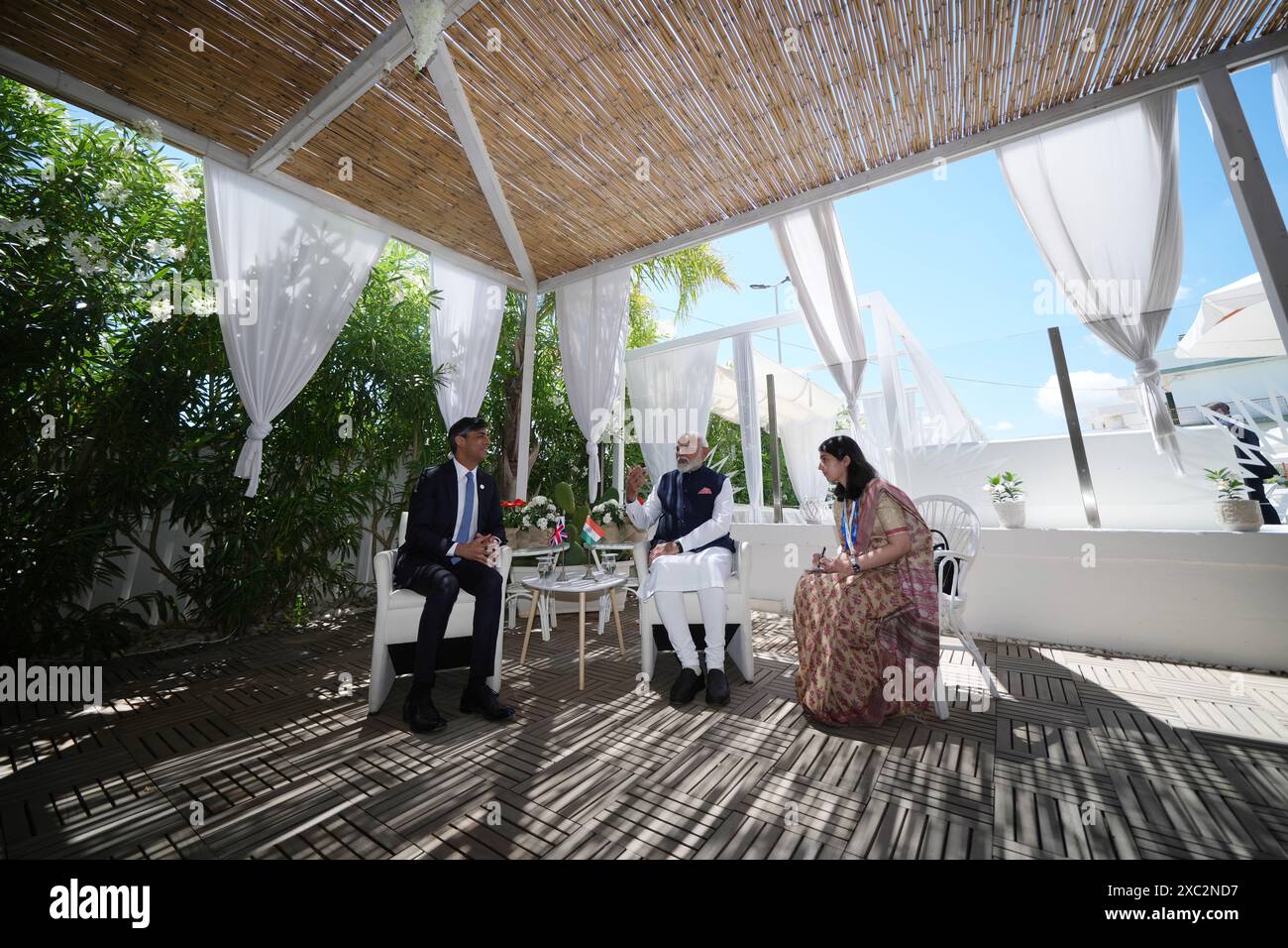 Prime Minister Rishi Sunak (left) attends a meeting with Prime Minister of India Narendra Modi ...