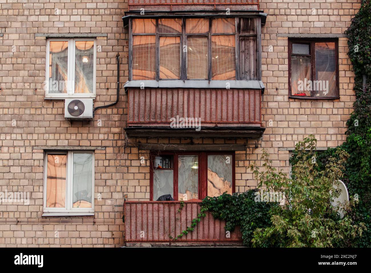 Old Khrushchev Moscow. Historic brick houses in the center of Russia ...