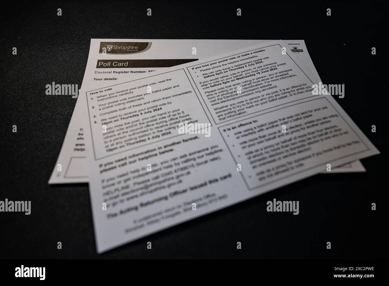 A polling card and accompanying document with no personal details ...
