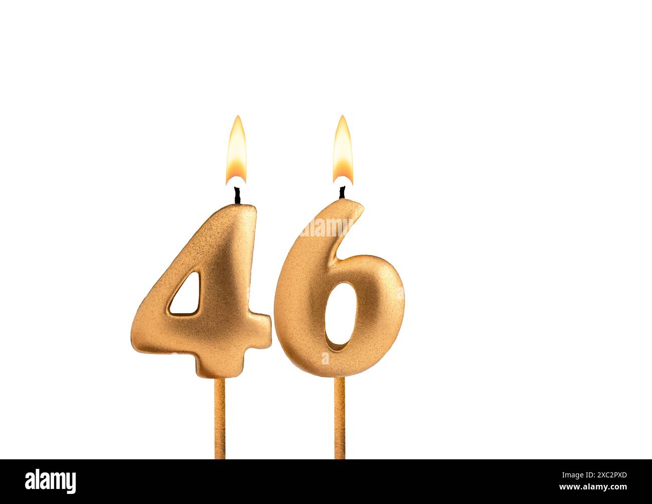 Birthday number 46 - Golden candle on white background Stock Photo - Alamy