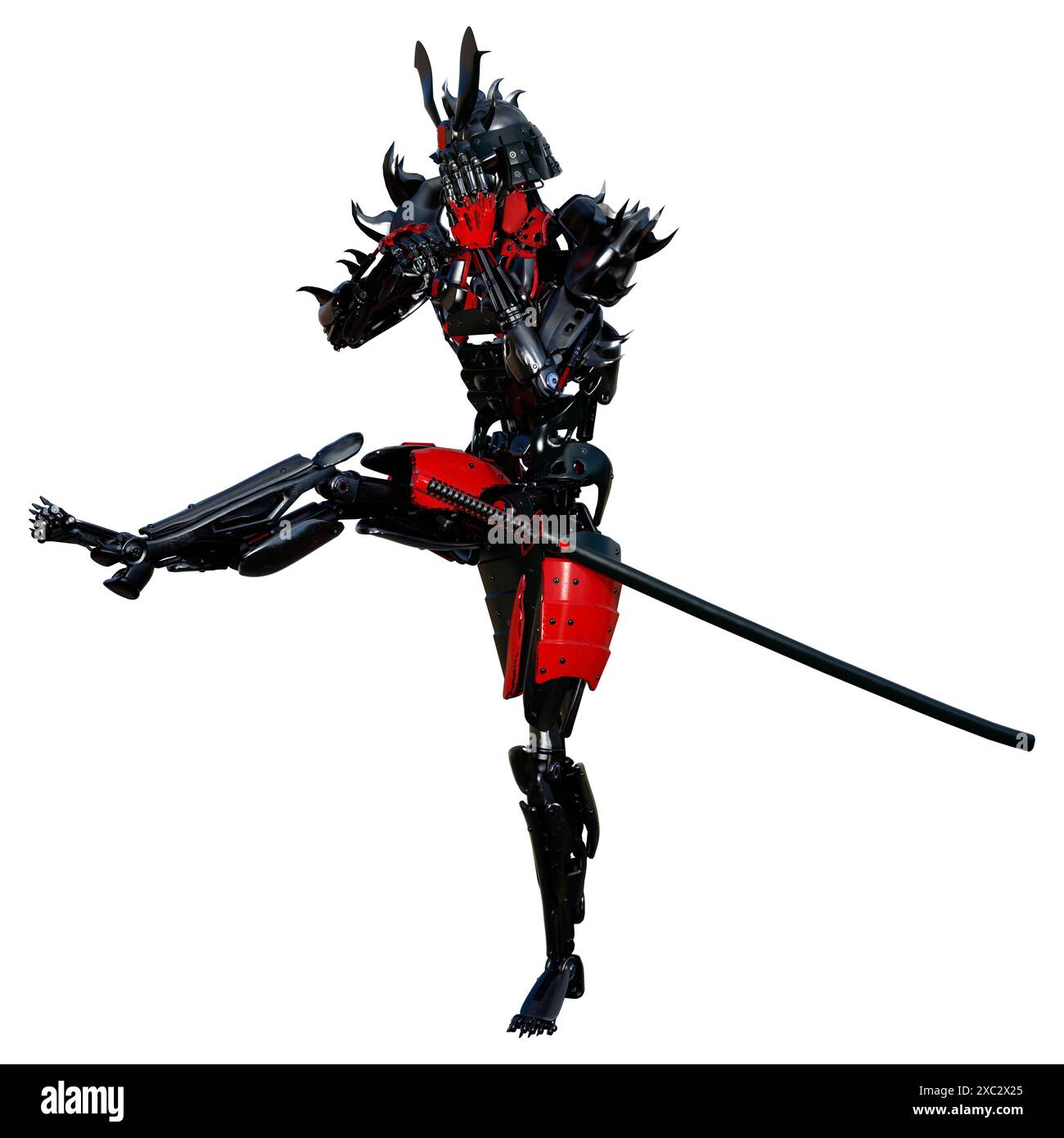 3D rendering of a male samurai robot isolated on white background Stock ...