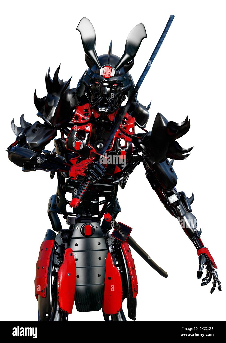 3D rendering of a male samurai robot isolated on white background Stock ...