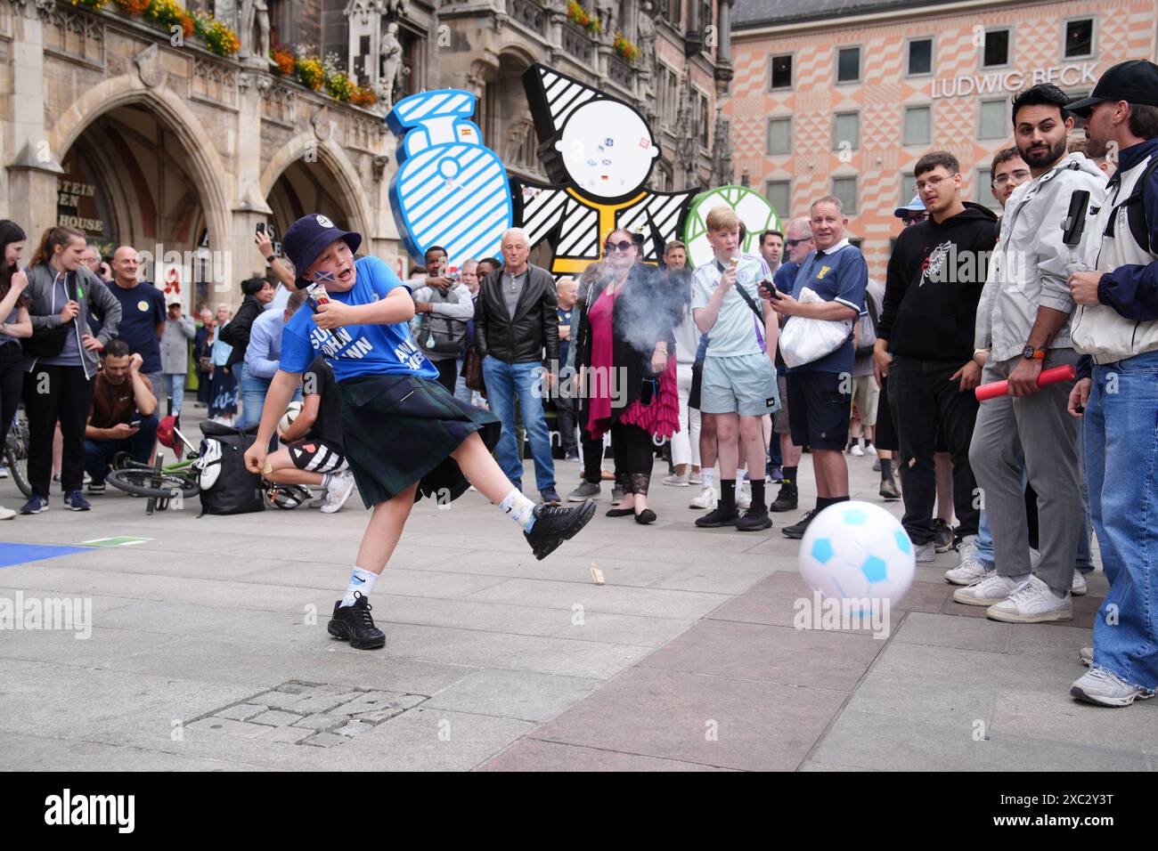 Scotland fans play football at Marienplatz square, Munich. Scotland ...
