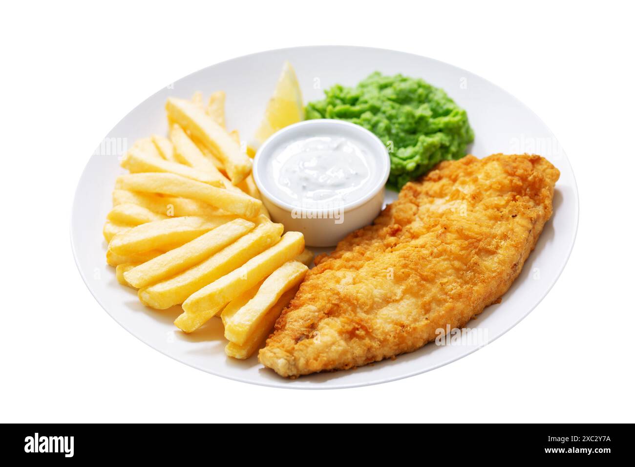plate of fish and chips with french fries isolated on white background ...